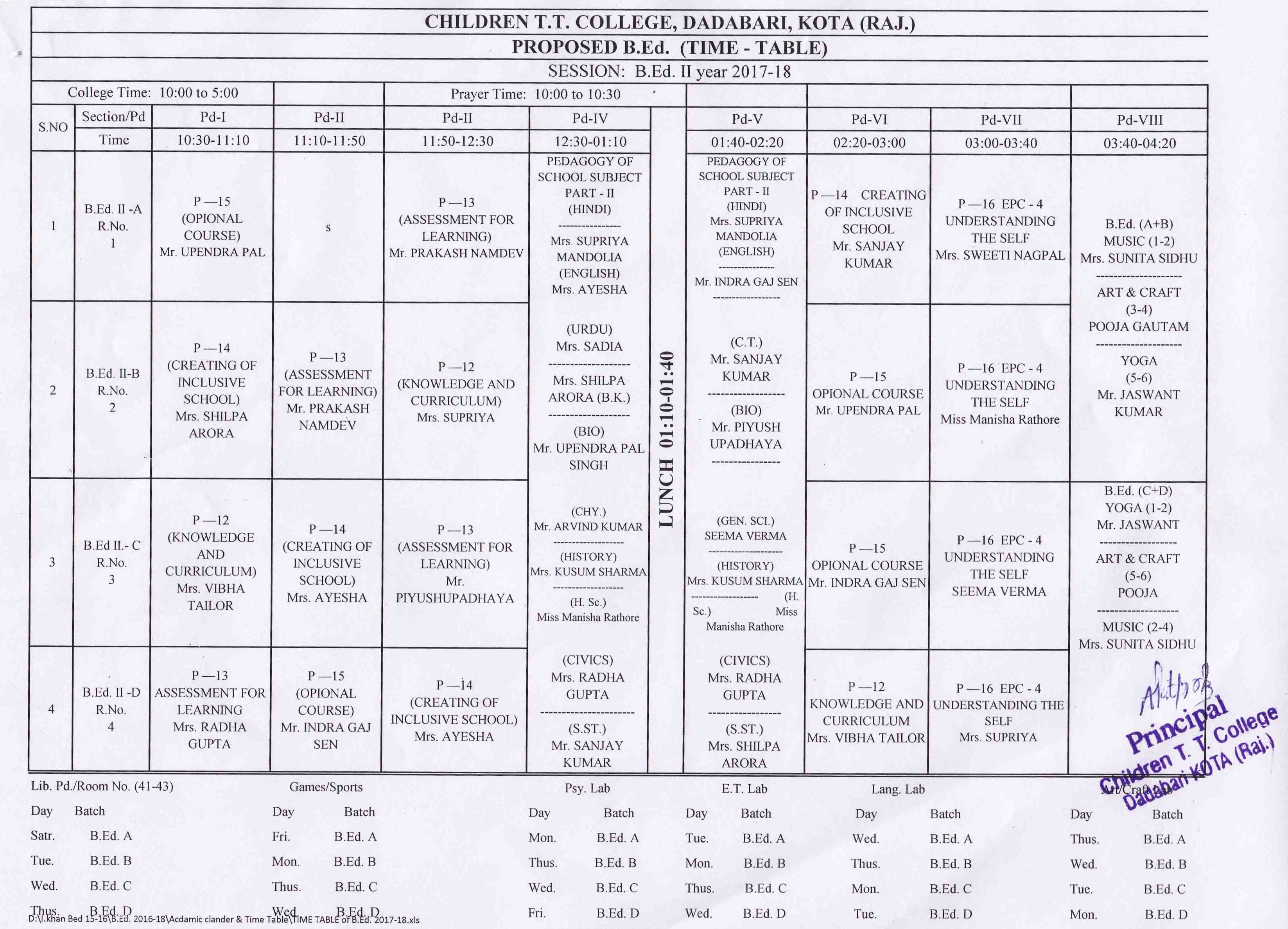 Time Table | Children TT College